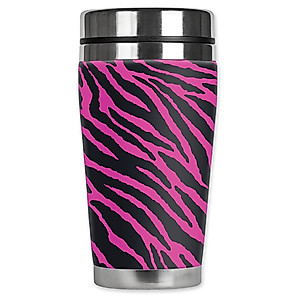 Mugzie Zebra Travel Mug with Insulated Wetsuit Cover, 16 oz, Black/Pink