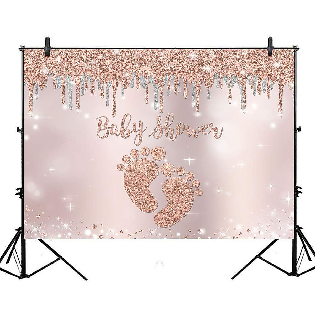 Avezano Rose Gold Baby Shower Backdrop Glitter Shimmer Little Feet Girl Baby Shower Background Vinyl Bling Rose Gold Baby Shower Backdrops Decorations (10x8)