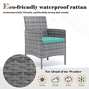 VONZOY Patio Furniture Set 4 Pieces Small, Belcony Furniture Outdoor Wicker Patio Conversation Set for Backyard,Porch, Deck,Garden,Poolside and Balcony (Turquoise)