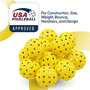 Outdoor Pickleball Balls USAPA Approved 6, 12 & 48 Packs Professional for Sanctioned Tournament Play 40 Holes & Specifically Designed for Outdoor Courts (12 Pack, Yellow)