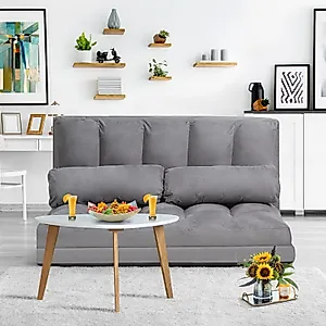 KOMFOTT Adjustable Floor Sofa Bed, Foldable Lazy Sofa Sleeper Bed with 6 Position Backrest & 2 Pillows, Convertible Futon Couch Bed with Suede Cloth Cover, Lounge Recliner for Living Room