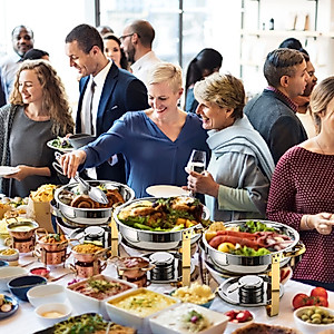 6 Pcs Chafing Dish Buffet Set with 6 Tongs, Stainless Steel Food Warmer Set, 3.7 Qt Round Buffet Server Catering Chafer Warmer with Lid for Birthday Wedding Parties, Catering, Banquets, Events