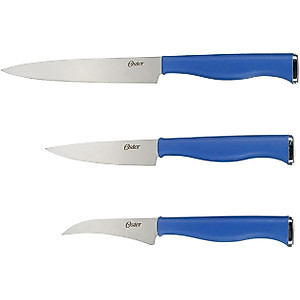 Oster Langmore 15 Piece Stainless Steel Cutlery Knife Block Set W/Black Box – Classic Blue Handles