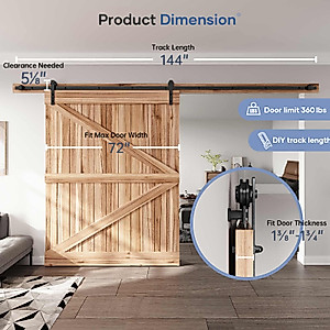 EaseLife 12 FT Heavy Duty Sliding Barn Door Hardware Track Kit,Straight Pulley,Slide Smoothly Quietly,Easy Install (12FT Track Kit for 72" Wide Single Door)