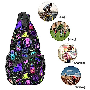 RIMENCH Sling Bag Waterproof Sling Bags Shoulder Backpack With Adjustable Strap For Sport, Travel, Workout Fashion Gothic Magic Witch Witchy Chest Bag