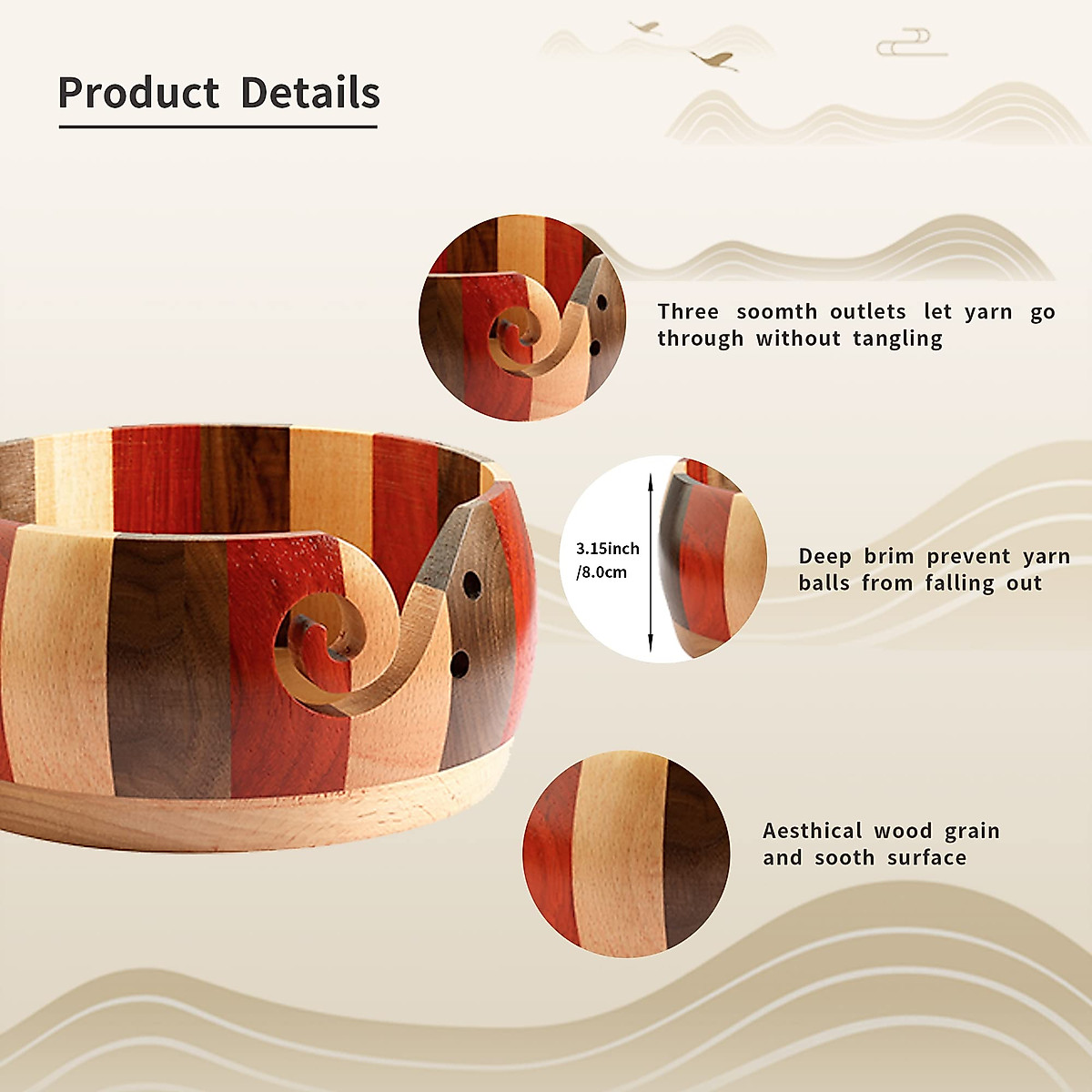 Wooden Yarn Bowls for Crocheting Crochet Bowl Knit Bowls for Yarn Crochet Basket Wool Storage Basket Round with Holes Handmade Craft Crochet Kit Organizer Perfect for Mother's Day (Multicolor)