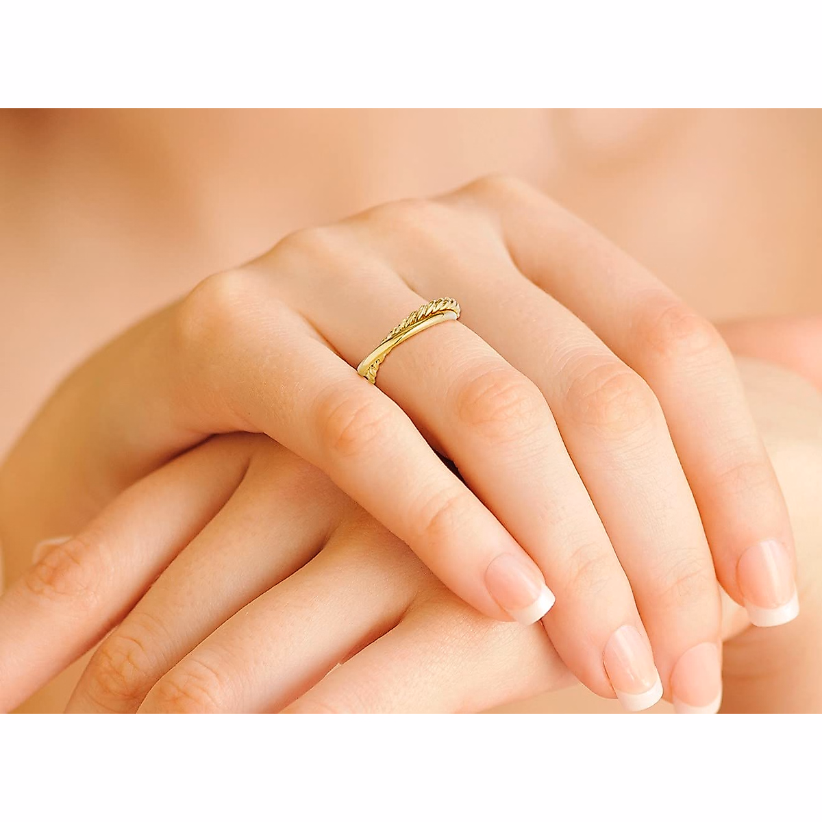 Miabella 925 Sterling Silver or 18Kt Yellow Gold Over Silver Rope and High Polished Band Interlocked Rolling Ring for Women Made in Italy (yellow-gold-plated-silver, 9)