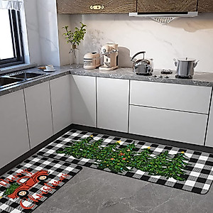 Xsinufn Merry Christmas Kitchen Rugs and Mats Set of 2,Buffalo Plaid Gingerbread Hot Cocoa Xmas Winter Holiday Sink Floor Mat Non Skid Washable for Home Farmhouse Christmas Decor 17"x47"+17"x30"