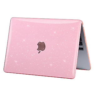 EooCoo Glitter Hard Case Compatible with MacBook Air 13 inch Case 2022 2021-2018 M1 A2337 A2179 A1932 with Retina Display, Plastic Hard Shell + TPU Keyboard Cover + Screen Protector, Sparkly Pink