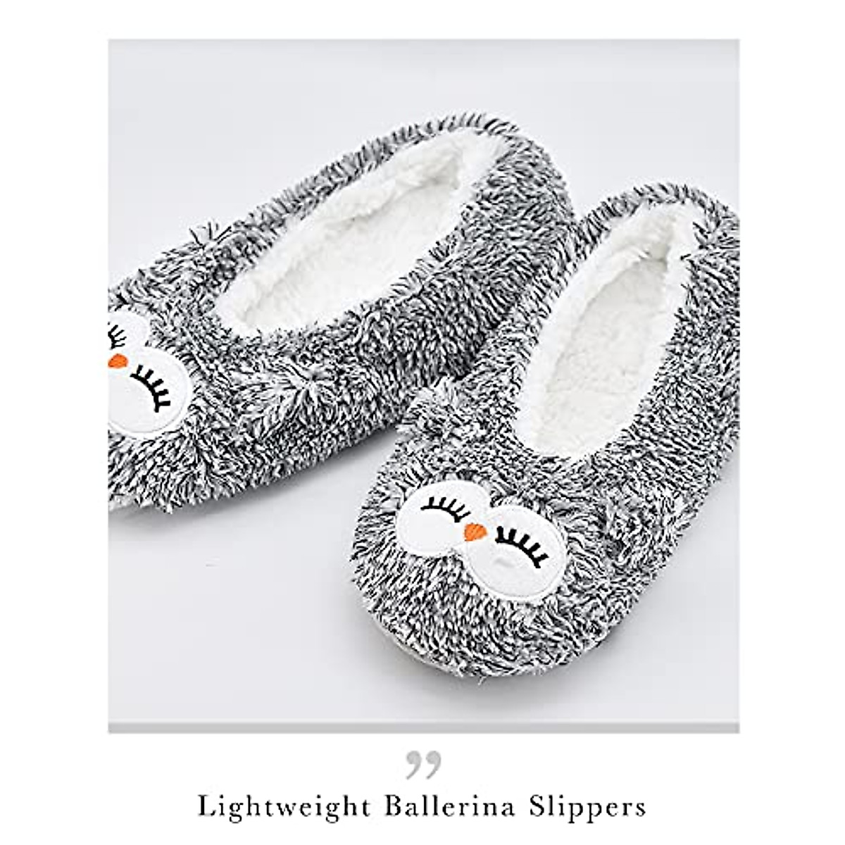 DICUIRD Womens Smiley Animal Face Soft Sole Slipper Socks with Grippers-Fuzzy House Slippers(owl,8-10)