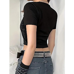 Ulekuke Metal Punk Rock Rivet Studded Belt for Women Men, Gothic Belt with Bright Pyramid Studs(Black)