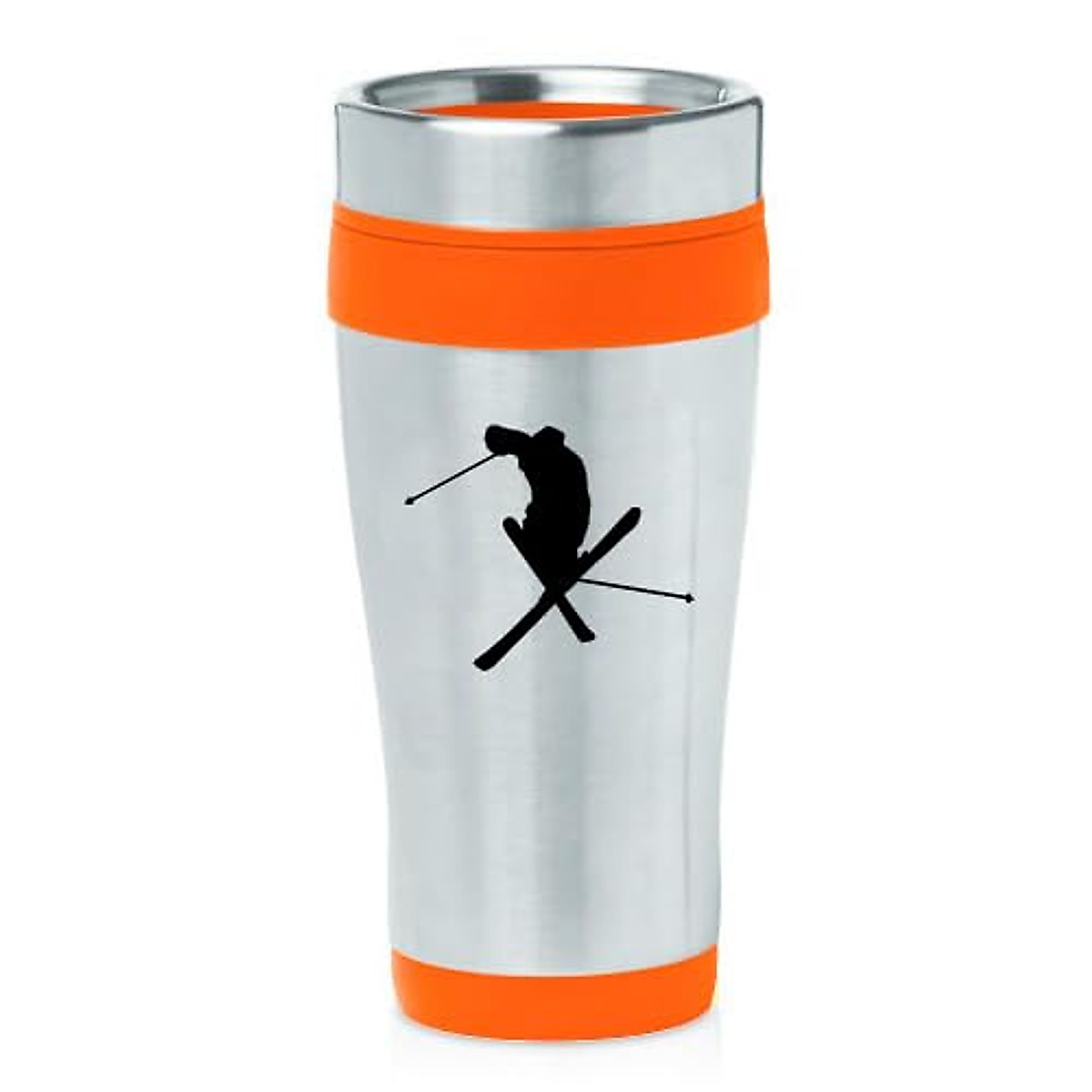 16oz Insulated Stainless Steel Travel Mug Coffee Mug Tumbler Ski Skier Extreme Sports Trick (Orange)