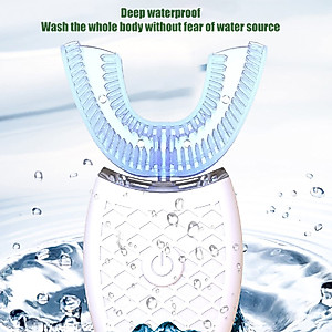 Electric Toothbrush with U-Shaped Toothbrush, Whitening Massage Toothbrush, Electric Toothbrush U-Shaped Ultrasonic Silicone 360 Degrees Automatic Blue Light Toothbrush for Home Use - Pink 3-7Y