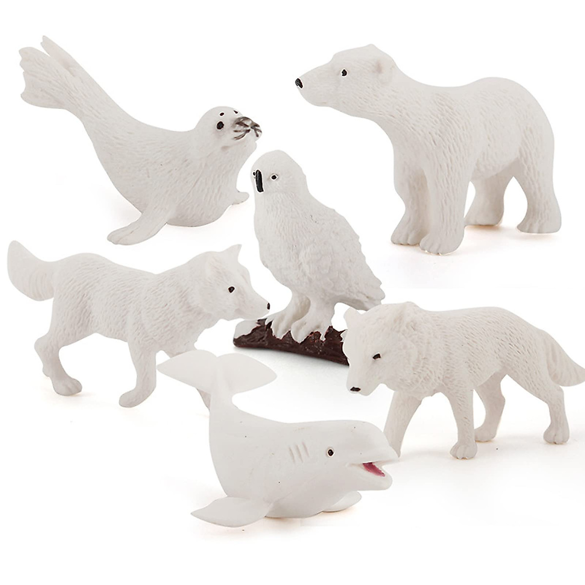 Realistic Mini Arctic Animal Figures Toy Polar Animals Figurines Toy Playset with Polar Bear Snowy Owl Seals White Fox Beluga Wolf Cognitive Toys for Kids Toddlers 6PCS