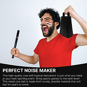 Cow bell with Handle 7 inches and 11” Cowbell Beater Stick - Made of Steel - Antique Cow bells Noise Makers for Football Games, Sporting Events, Celebrating and More (Matte Black)