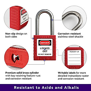 Boviisky Lockout Tagout Kit with Red Safety Padlocks, Hasps Set, Loto Tags, Bag, Electrical Lock Out Tag Out Kits, Keyed Different, 2 Keys Per Locks