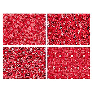 OXYLIPO 8 Sheets Red Bandana Gift Wrapping, 4 Patterns Red bandanas Paisley Print Recyclable Wrapping Paper for Kids Girls Boys Present Birthday Party Baby Shower Western Cowboy Theme Gift Wrap