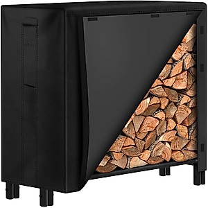 AMAGABELI GARDEN & HOME 4ft Firewood Rack With Cover Combo Set Waterproof Outdoor Log Holder, Fireplace Heavy Duty Stacker Pit for Patio Logs Storage Steel Tubular Wood Pile Tool Accessories Black