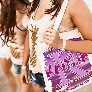 Zexpa Personalized Summer Tote Bag for Women w/Name-Text - 6 Design - Customized Initial Name Beach Tote Bags Gifts for the Vocation - Customizable Canvas Purses Shoulder Bag Custom Totes Bag Girl C2