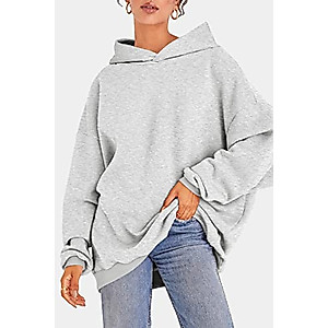 EFAN Sweatshirts Hoodies for Women Oversized Fall Fashion Outfits 2023 Clothes Solid Basic Soft Yoga Loose Winter Tops Sweaters Grey