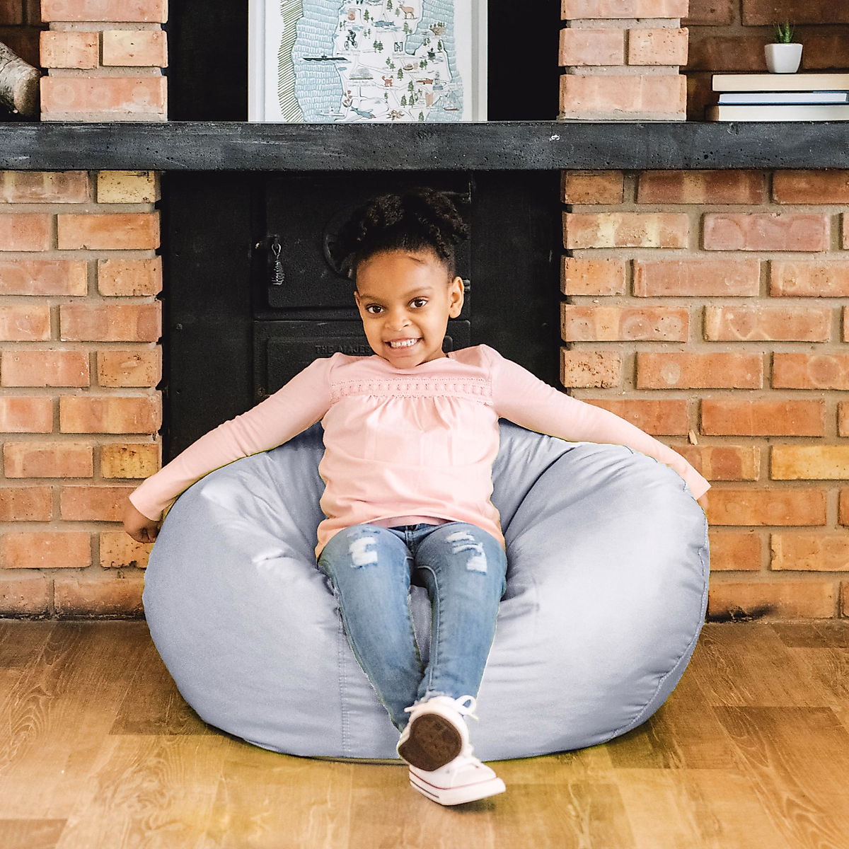 Big Joe Classic Bean Bag Chair, Gray Smartmax, Durable Polyester Nylon Blend, 2 feet Round