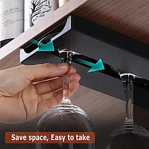 Manwo 2 Pack Wine Glass Holder Under Shelf or Cabinet Punch-free Wine Glass Rack Plastic Stemware Rack Glassware Drying Storage Hanger for Kitchen,Bar and Restaurant(Black)