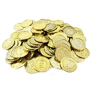 KINREX Plastic Gold Coins – St Patricks Day Realistic Bulk Prop Money for Kids, Toddler, Party, Games, Crafts, Reward, Teachers, Classroom Pretend Play Toys, 400 Count Fake Coins Set