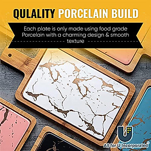 Steak Serving Plate by Chef's Unique -13" Wooden, Porcelain Serving Plates