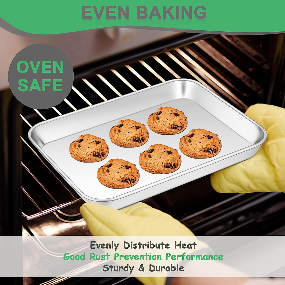 Joyair 9 Inch Toaster Oven Baking Pan, Professional Stainless Steel Small Bakeware Metal Tray for Roasting & Grilling, Bake Cookie/Bacon/Bread, Rust-free & Non-toxic, Dishwasher Safe & Easy Clean