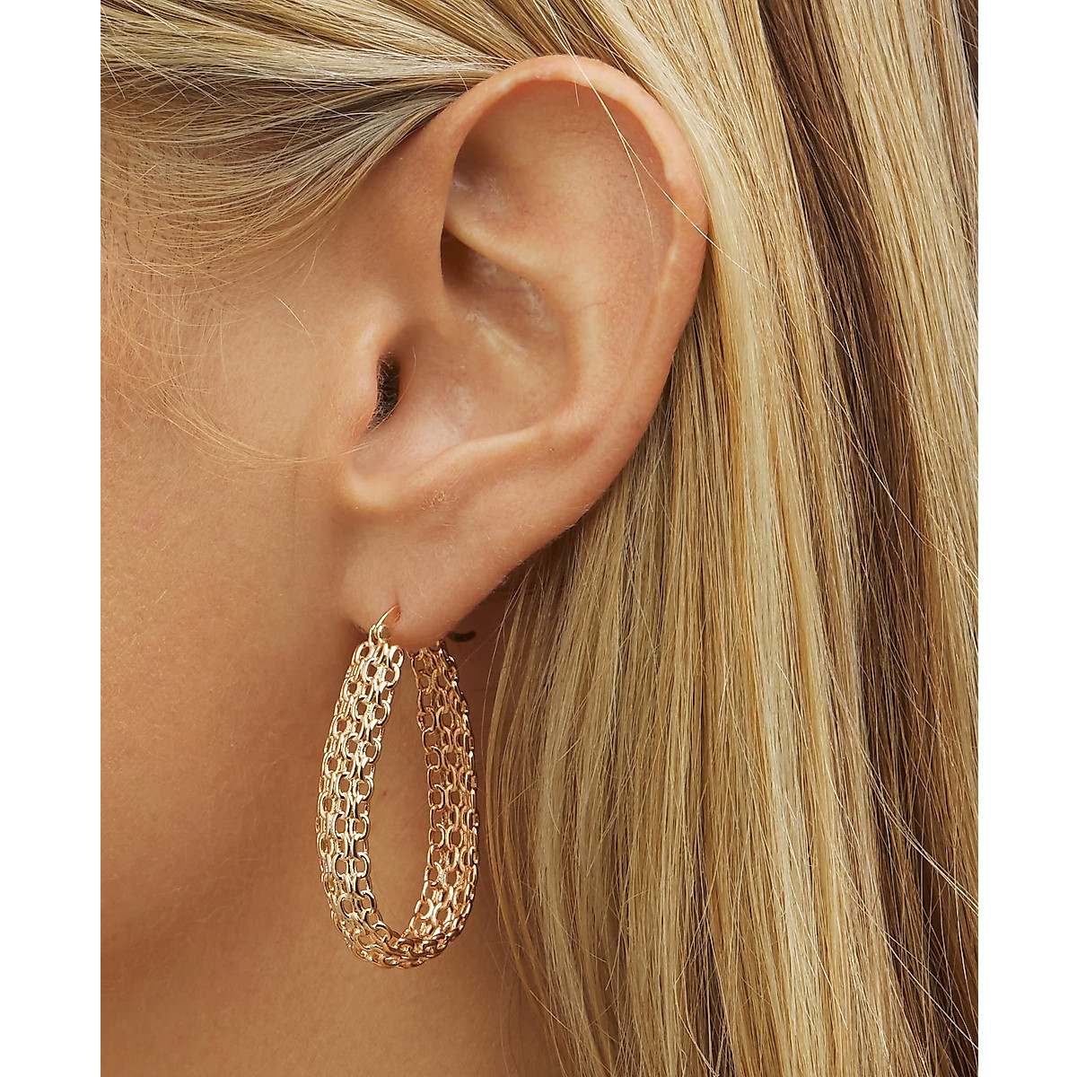 Gold Filigree Earrings for Women | Barzel 18K Gold Plated Link Mesh Braided Filigree Hoop Earrings (Gold)