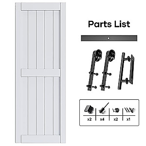 Finosen 30in x 84in White Barn Door Slab with 5.5FT Sliding Door Hardware Kit,Waterproof,Anti-Scratch,DIY Easy Assembly,Easy to Clean,H Frame