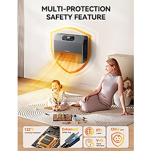 GiveBest Portable Ceramic Space Heater, 2 in 1 Oscillating 1500W/750W Electric Room Heater with Tip Over and Overheat Protection, 200 Square Feet Fast Heating for Indoor Bedroom Office Desk Home