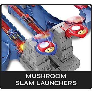 Hot Wheels Mario Kart Bowser’s Castle Chaos Modular Track with Side by Side Racing Lap Flags and Bowser Figure Connects to Other Sets Gift idea for Ages 3 Years and Older