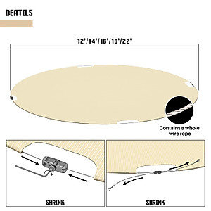 Bynbbur 14 FT Round Patio Furniture Cover Outdoor Table Chair Set Covers Car Cover Trampoline Cover Wire Rope Hemmed All Edges, Sturdy Cover for Outdoor Furniture Set (Beige)