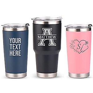 Custom Laser Engraved Insulated 20oz & 30oz Tumblers w/Splash Proof Lid - Personalized Gifts (30oz Tumbler, Black)