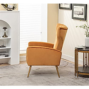 US Pride Furniture Modern Velvet Accent Chair for Living Room, Bedroom or Office with Stylish Metal Legs, Plush Upholstery and Wood Frame, Small-Medium, Mustard Yellow