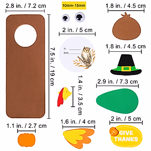 Winlyn 24 Sets Thanksgiving Turkey Doorknob Hanger Decorations Art Sets DIY Thanksgiving Craft Kits Fall Crafts Give Thanks Turkey Foam Stickers Arts and Crafts for Kids Party Classroom Activities