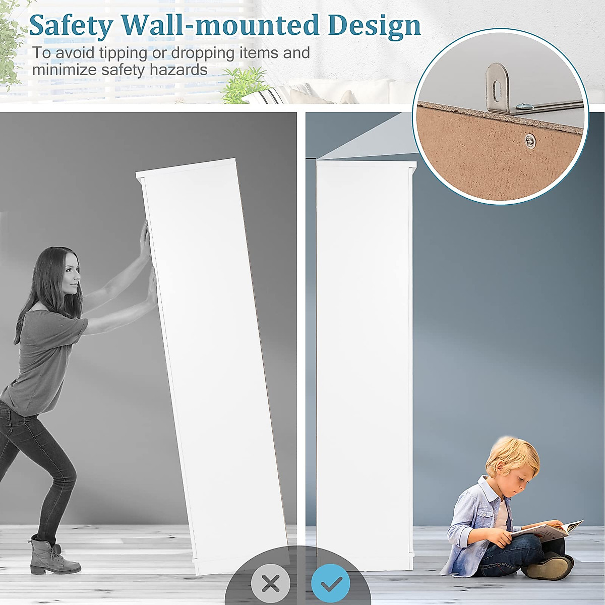 Giantex 70" Tall Wooden Storage Cabinet with 2 Doors and 5 Adjustable Shelves, Freestanding Collection Food Kitchen Pantry Cabinet Cupboard for Kitchen Laundry Garage (White)