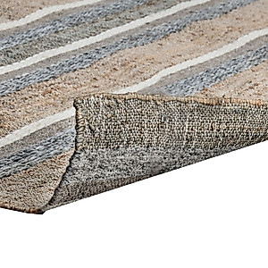 Benjara Luna 8 x 10 Area Rug, Handwoven Wool Stripes, Natural Jute Cotton, Brown and Gray