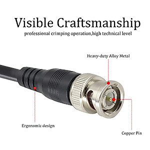 HCFeng BNC Male to Dual BNC Female Adapter Cable BNC RG-58/U Grade Coaxial Y Splitter Cable BNC Female to DIN (75Ohm) RG59 Video Adapter Cable for Security Camera CCTV Systems[2pack/1.3ft]