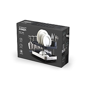 Joseph Joseph Dish Drying Rack with Wine Glass Holder - Space-Saving 2-Tier Design with Fast Draining System