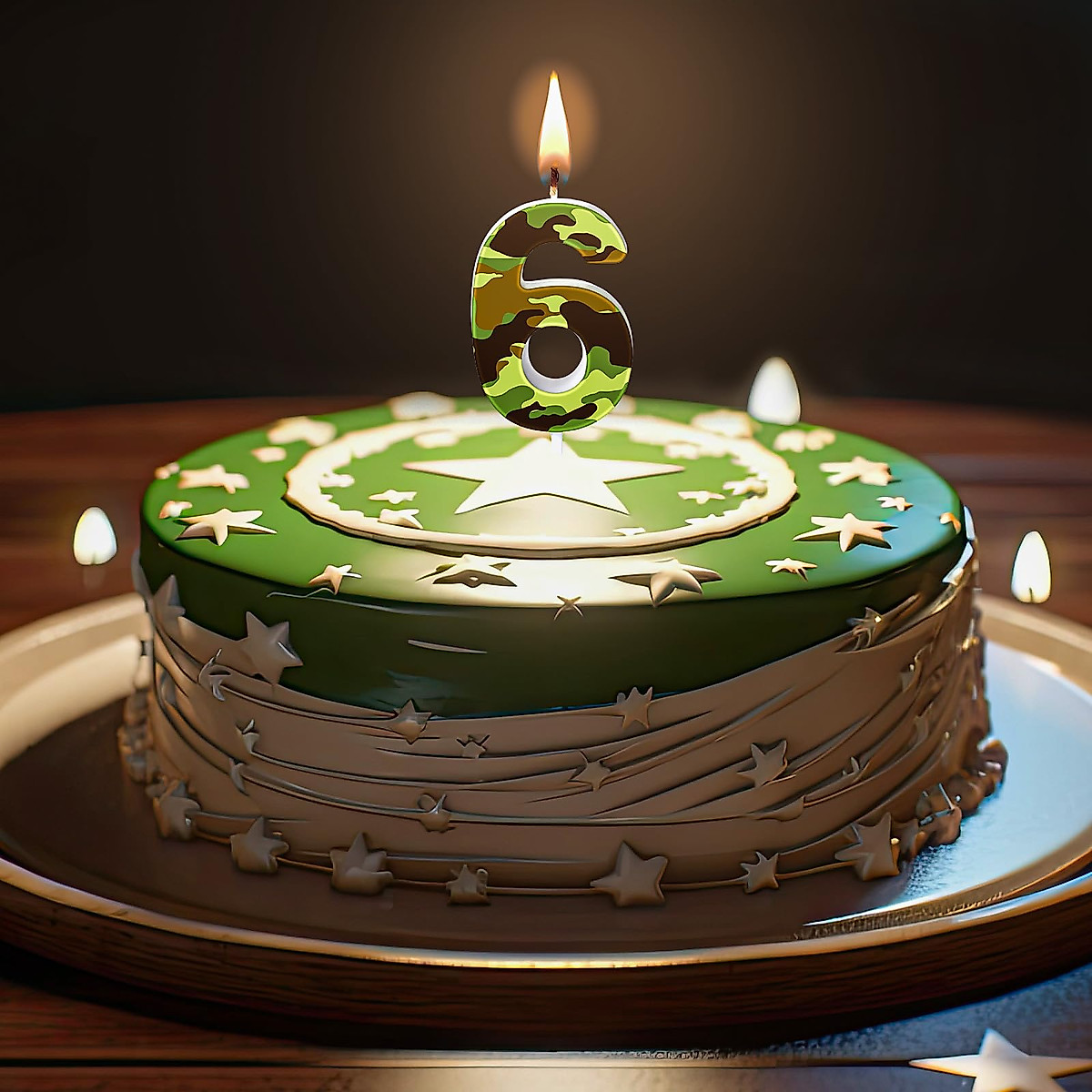 MTLEE Camo Number Birthday Candles Army Themed Birthday Cake Candles Camo Party Supplies Decorations Cake Candles for Birthday Hunting Themed Party Camouflage Motif Graduation Party(Number 6)