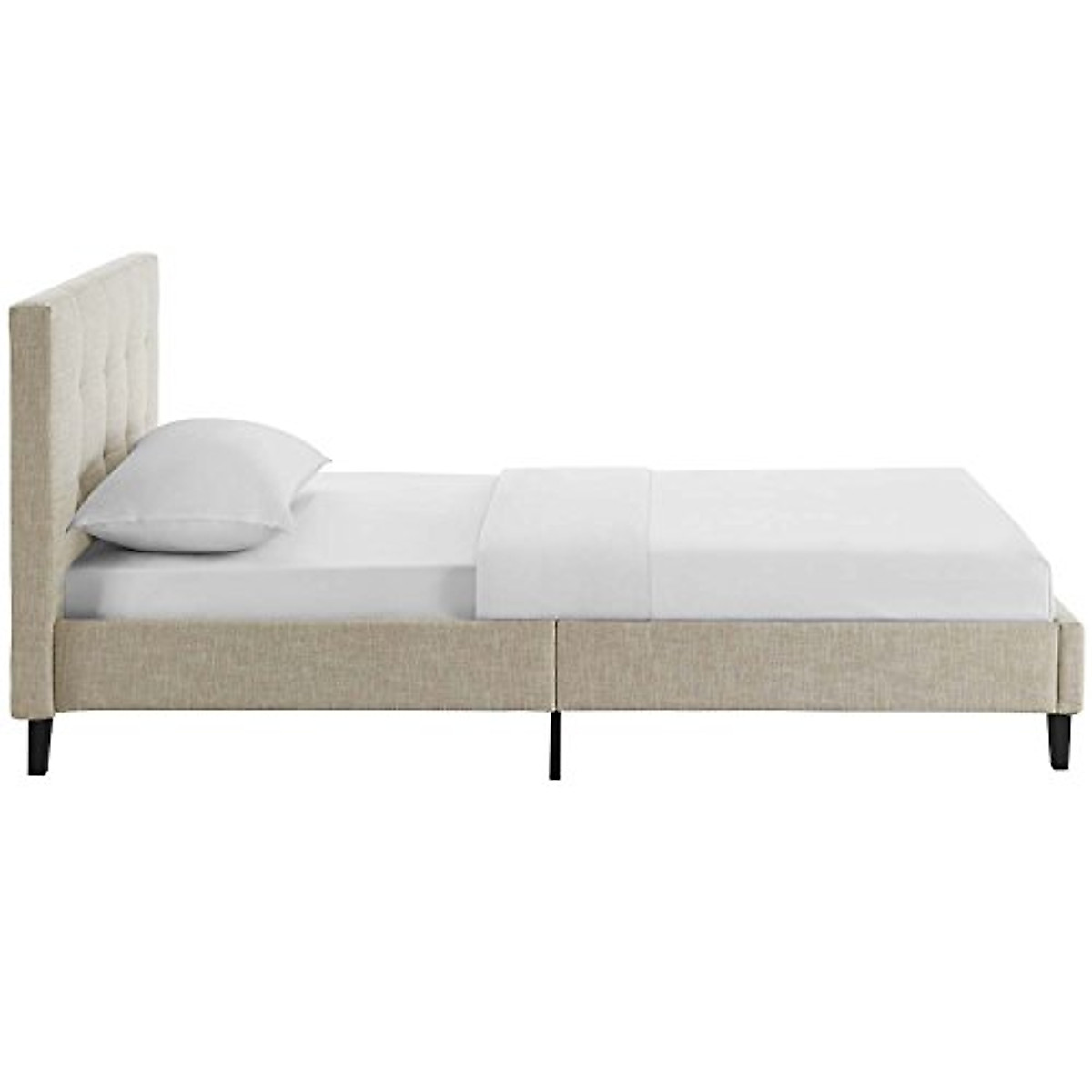 Modway Linnea Upholstered Beige Twin Platform Bed with Wood Slat Support