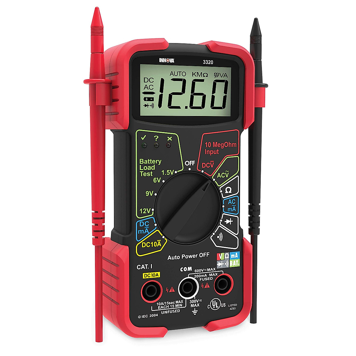 INNOVA 3320 Auto-Ranging Digital Multimeter, Red & Black