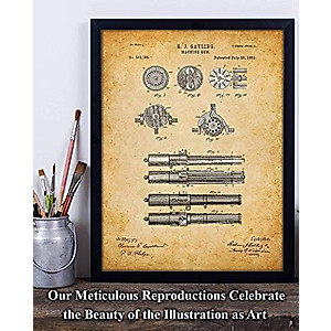 Gatling Machine Gun Patent Print - 11x14 Unframed Patent Print Gun Pictures for Wall - Man Cave Gun Poster Decor - Gift Under $20 for Gun Owners and Firearms Enthusiasts