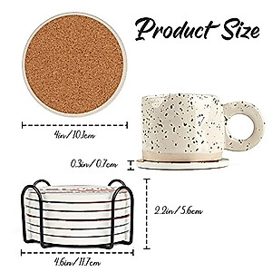 Homotte Coasters for Drinks Absorbent Set of 6, Farmhouse Style Coaster for Coffee Table with Holder and Cork Base, Suitable for Home Decor Bar Housewarming