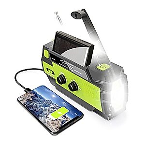 【Upgraded】 Emergency Weather Radio, Hand Crank, 4000mAH, Portable, Solar Charging, with AM/FM/NOAA, 3 LED Flashlights, Motion Sensor, Reading Lamp, SOS Alarm, Rechargeable (Green)