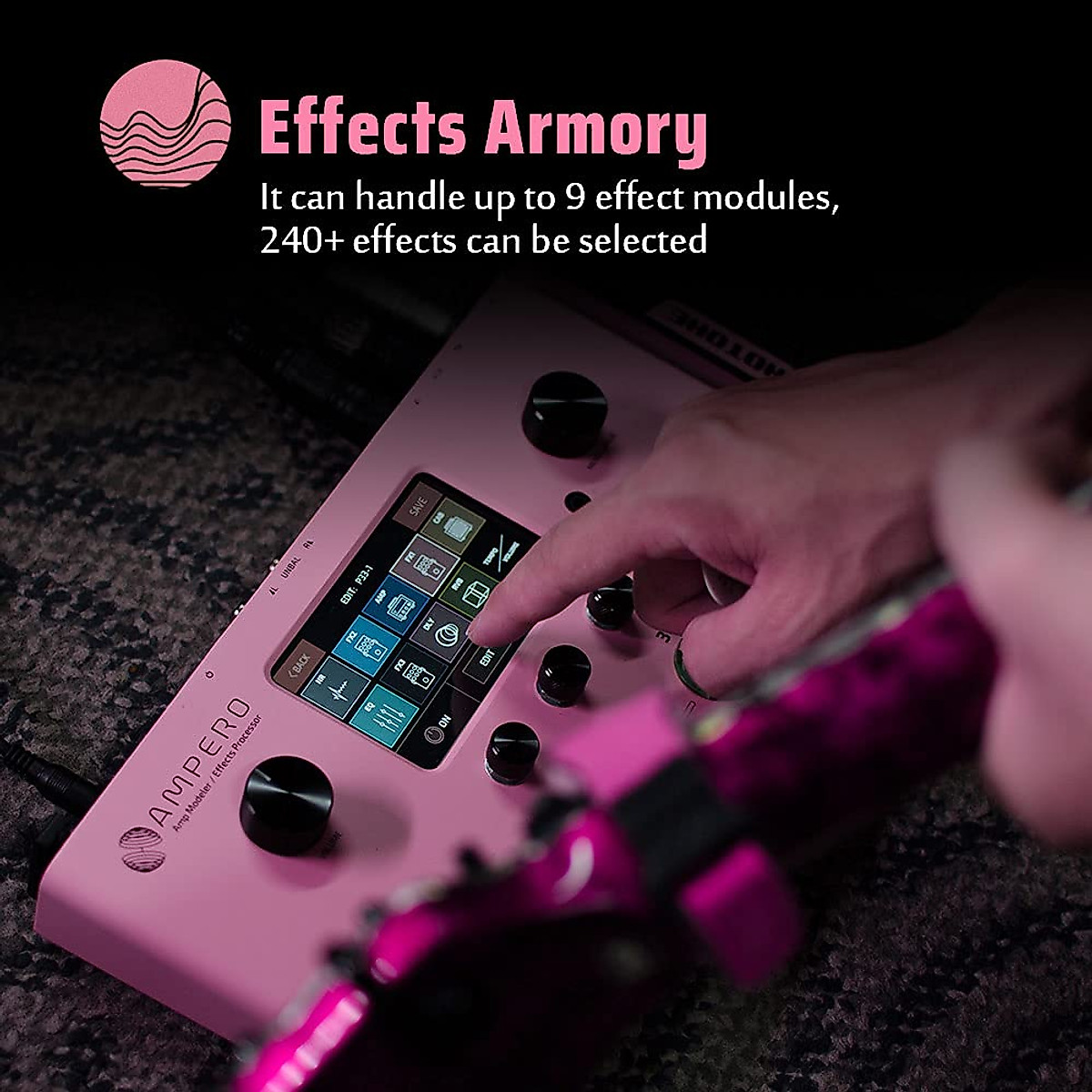 Hotone Ampero MP-100 Guitar Bass Amp Modeling IR Cabinets Simulation Multi Language Multi-Effects with Expression Pedal Stereo OTG USB Audio Interface(Pink Limited Edition)
