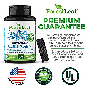 ForestLeaf - Collagen Pills with Hyaluronic Acid & Vitamin C - Reduce Wrinkles, Tighten Skin, Boost Hair, Skin, Nails & Joint Health - Hydrolyzed Collagen Peptides Supplement - 120 Capsules (2 Pack)