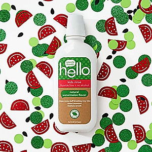 Hello Natural Watermelon Flavor Kids Fluoride Free Toothpaste and Mouthwash, Vegan, Alcohol Free, SLS Free, Gluten Free, 4.2 Ounce Toothpaste Tubes (Pack of 2), 16 Fl Oz Mouthwash Bottle